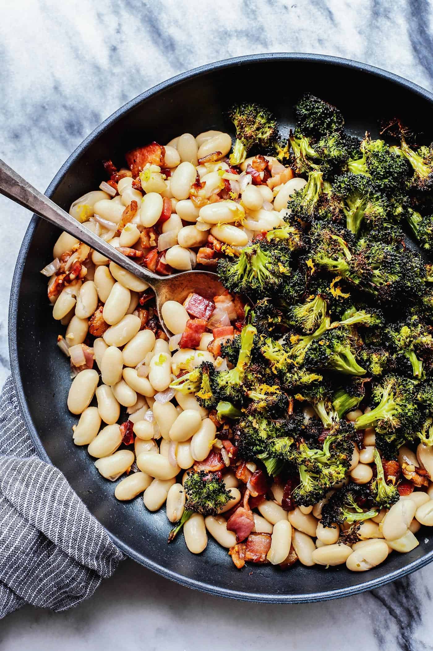 Lemon Broccoli with Beans and Bacon | Easy great northern beans recipe!
