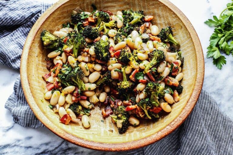 Lemon Broccoli with Beans and Bacon | Easy great northern beans recipe!